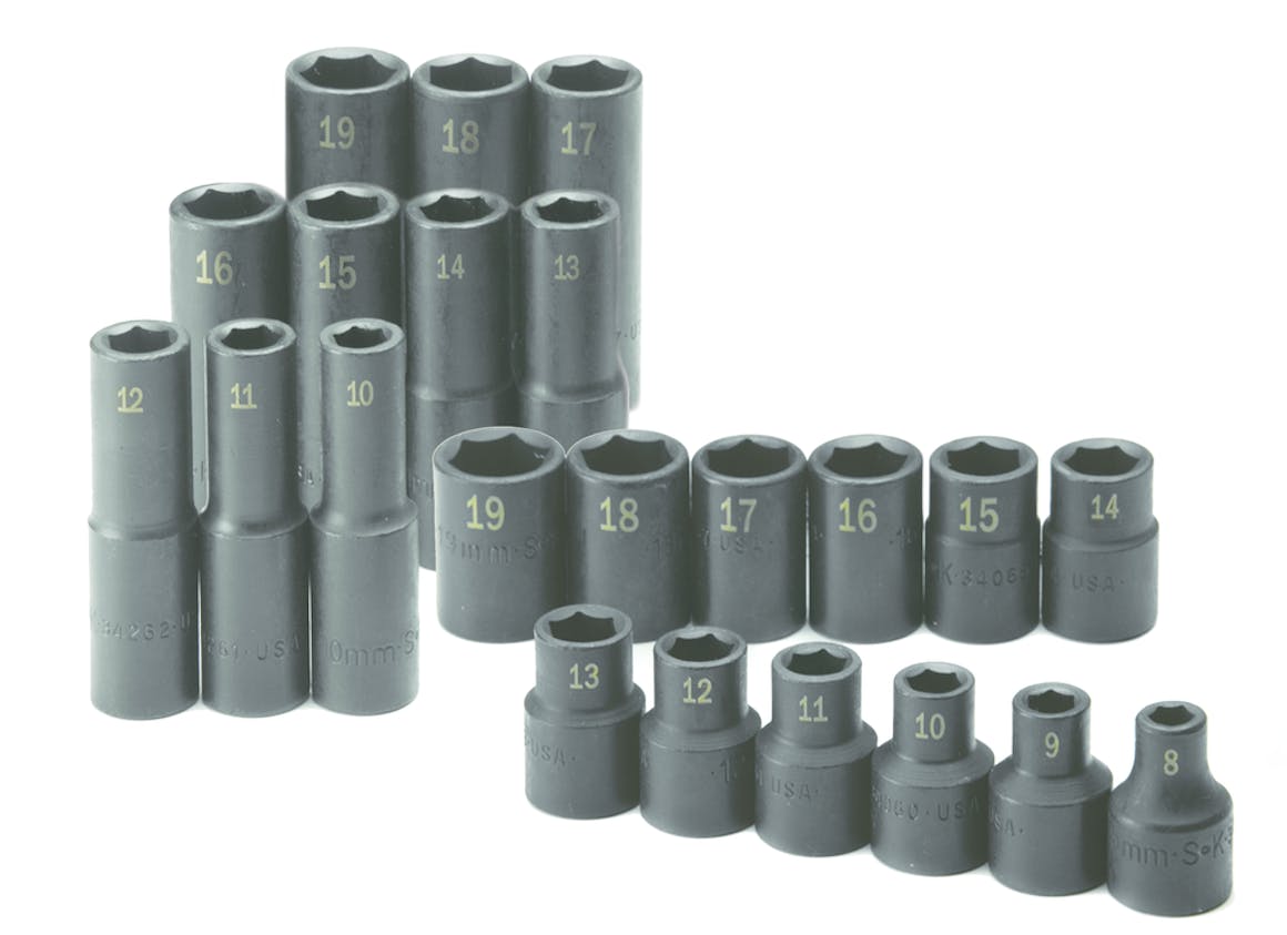 22 Piece 1/2" Drive 6 Point Standard and Deep Metric Impact Socket Set ...